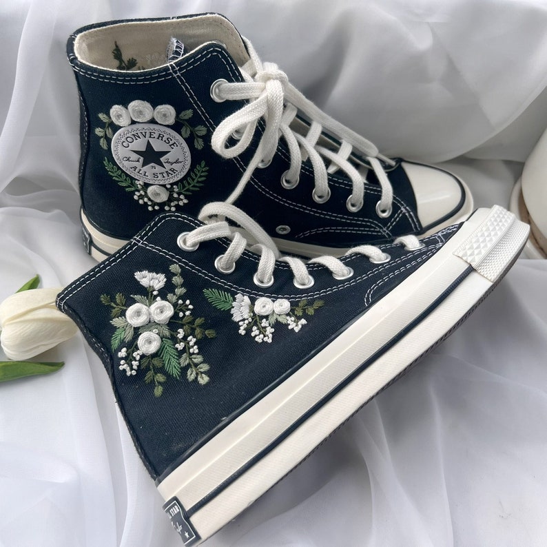 Embroidered Converse/converse Custom Flower Embroidery /bridal - Etsy