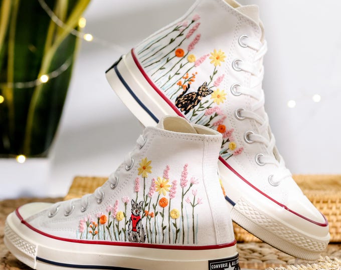 Custom Pet Embroidered Converse High Tops, Converse Embroidery Cat and ...