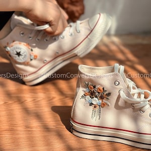 Embroidered Converse Hi Tops, Custom Bridal Converse Bouquet of Orange ...