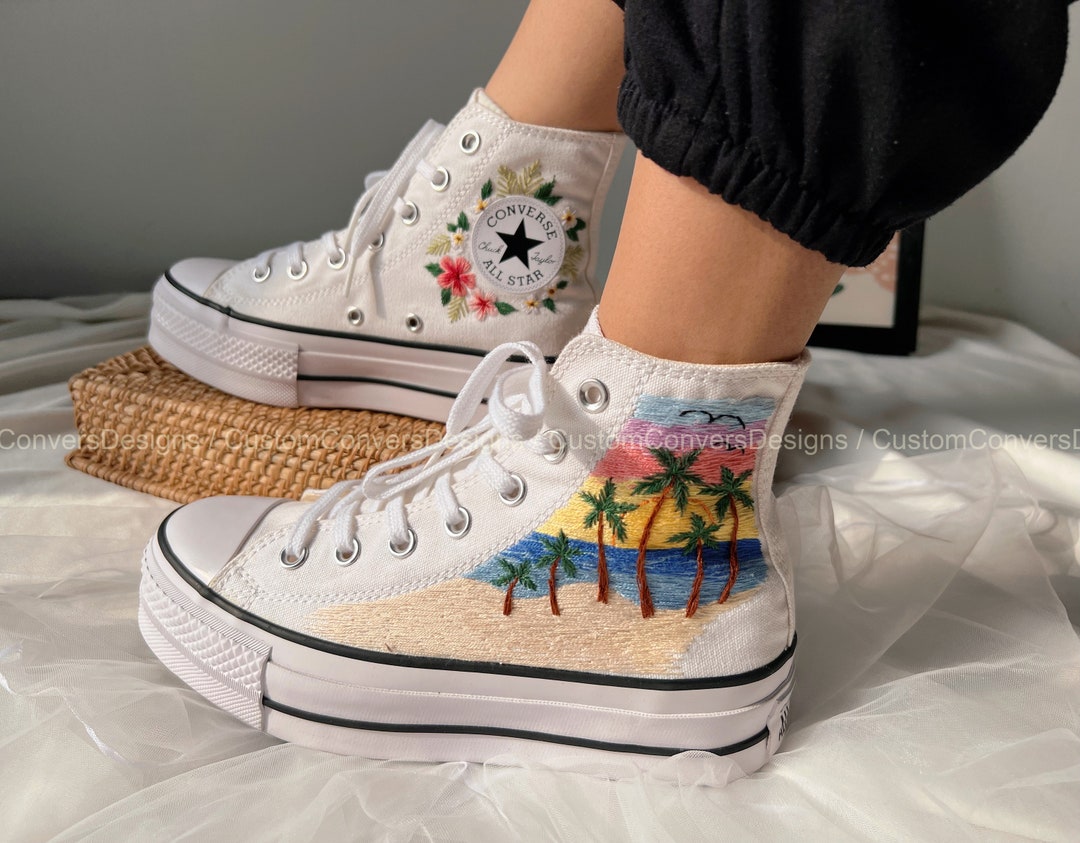 Embroidered Converse/custom Platform Converse/converse High Tops ...