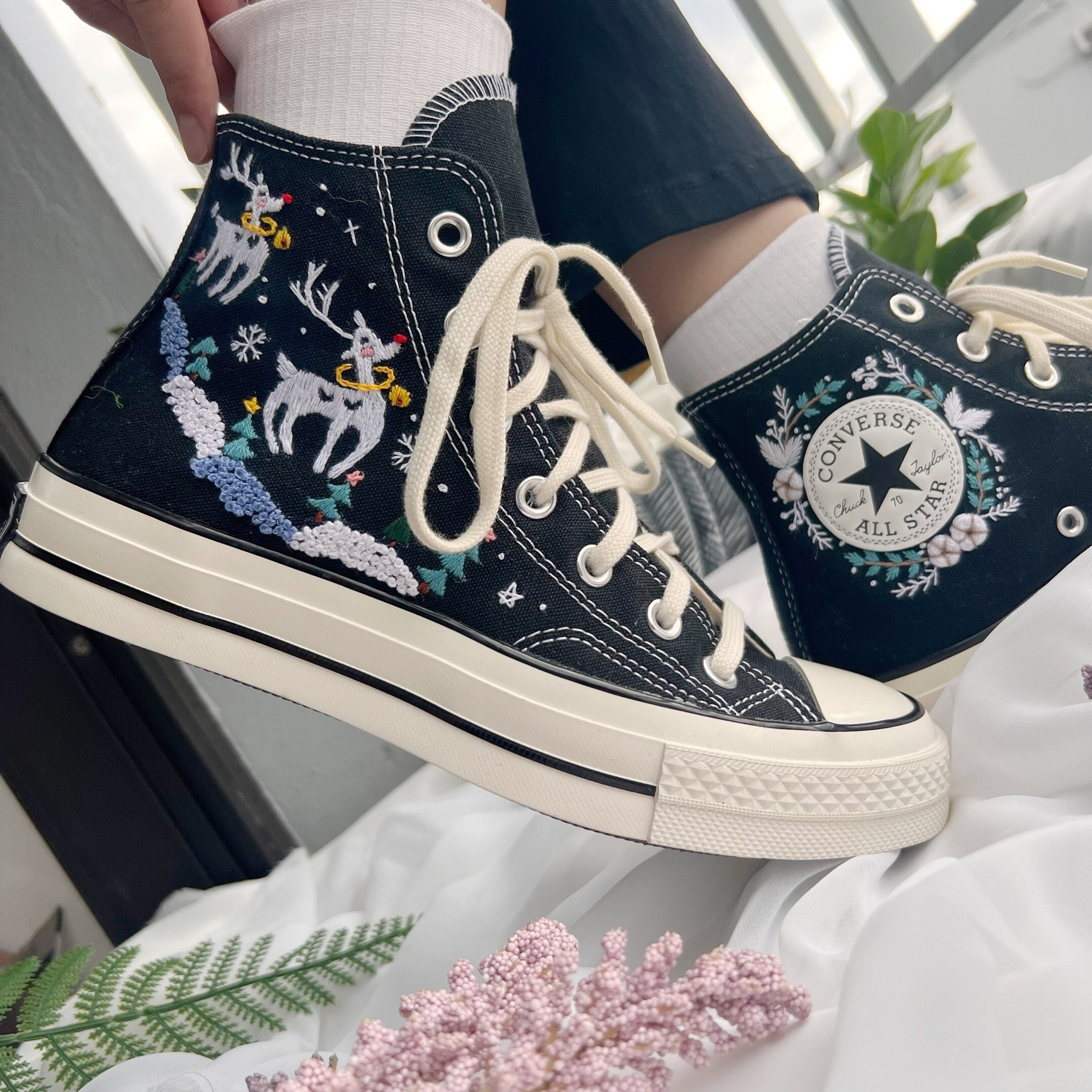 Embroidered Converse/custom Converse/converse High Tops - Etsy