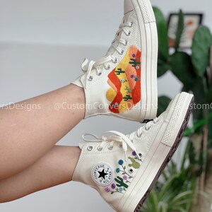 Embroidered Converse/flower Converse/custom Converse High Tops Desert ...