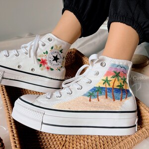 Embroidered Converse/custom Platform Converse/converse High Tops ...