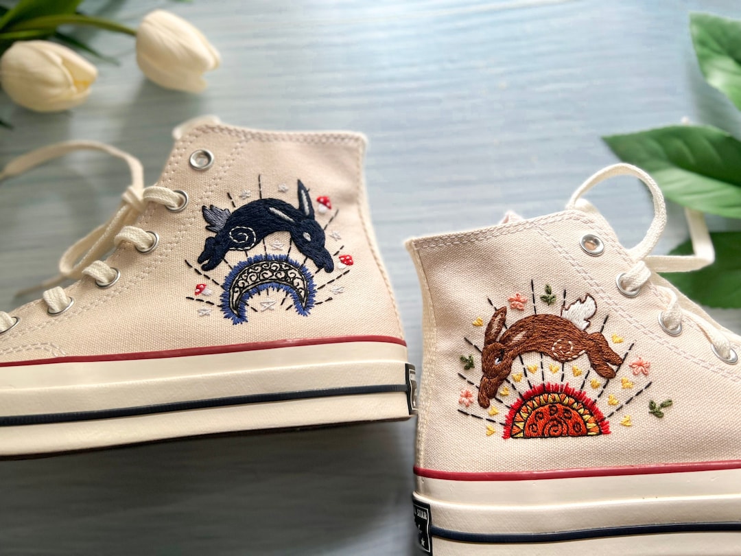Embroidered Converse/ Converse Custom Rabbit Embroidery / Wedding ...