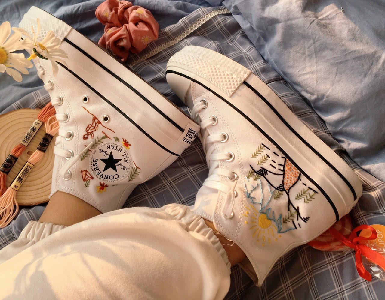 Converse Platform Embroidered/ Converse Custom Flower - Etsy