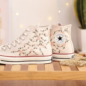 Custom Converse Embroidery, Pink Flower Embroidered Converse Custom ...