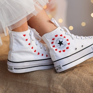 Custom Embroidered Heart Converse Platform,heart Embroidered Shoes ...
