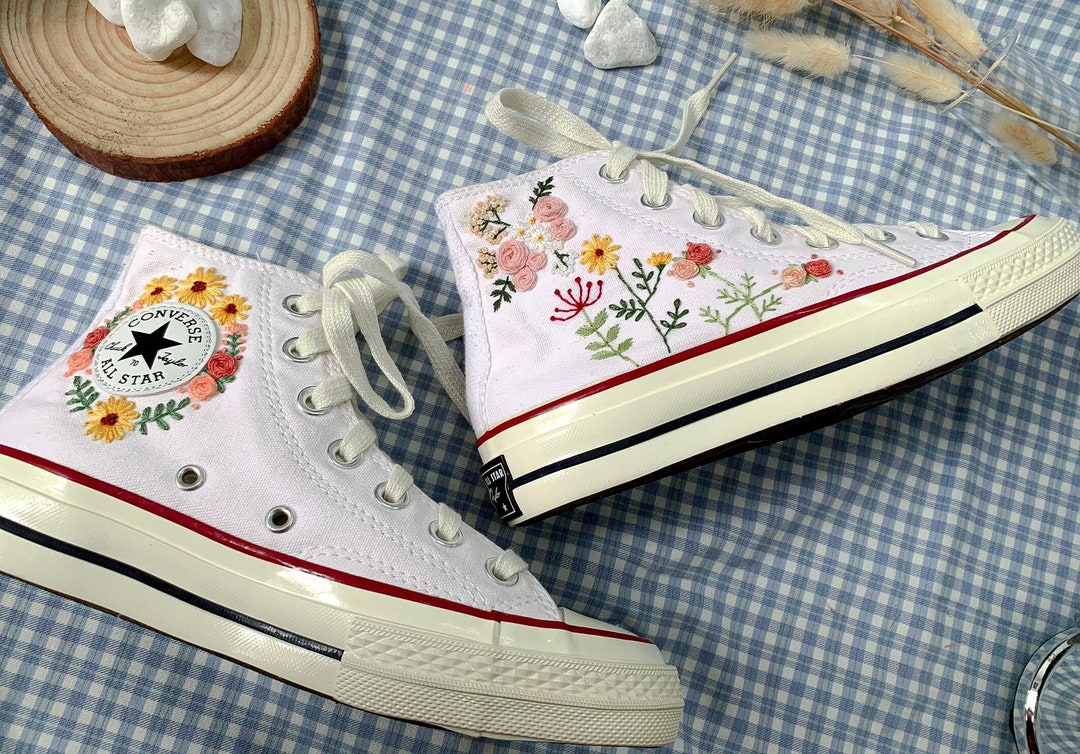 Embroidered Converse/ Converse High Tops Rose Wedding Bouquet/ Wedding ...