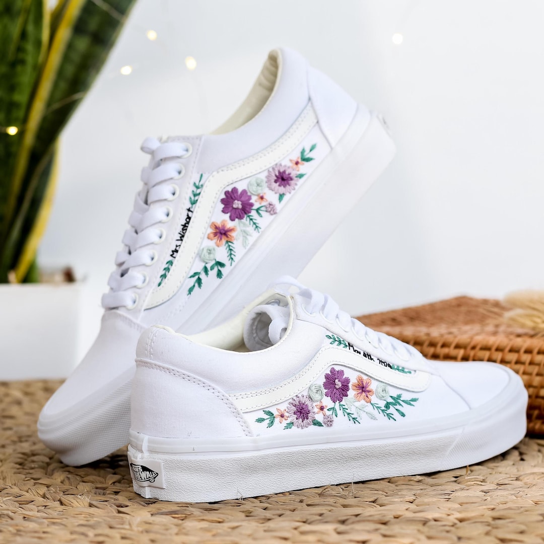 Custom Embroidered Vans, Wedding Vans Embroidery Flower, Purple Bridal ...