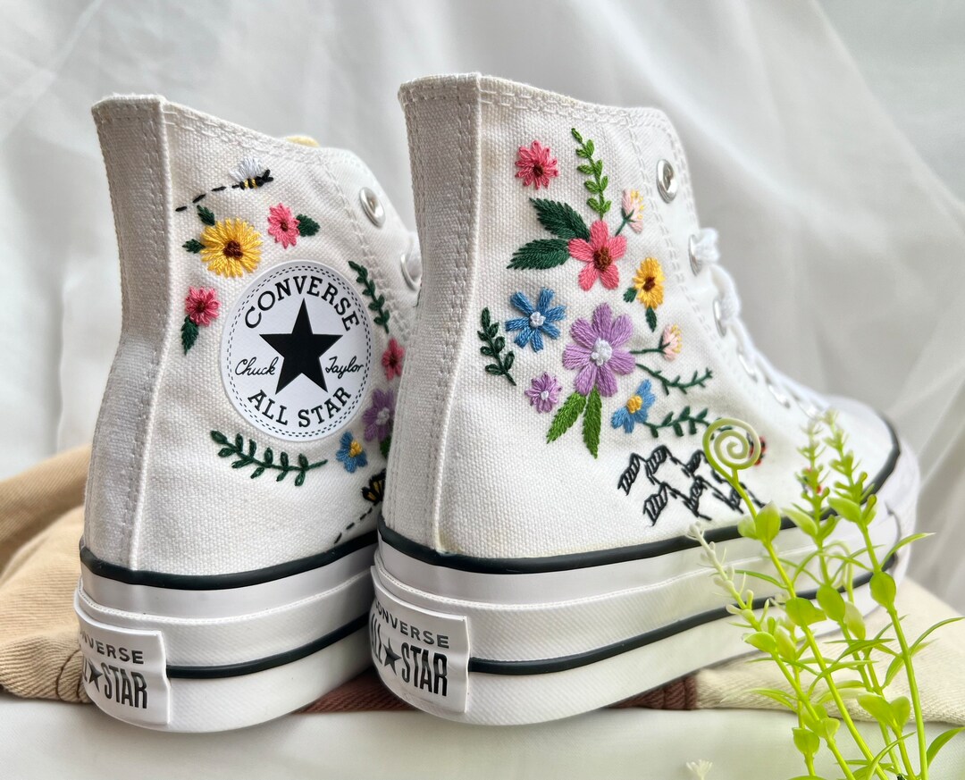 Embroidered Converse/custom Converse Platform/wedding Converse Mountain ...