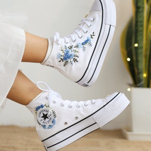 Custom Converse Platform, Wedding Flowers Embroidered Platform Shoes ...