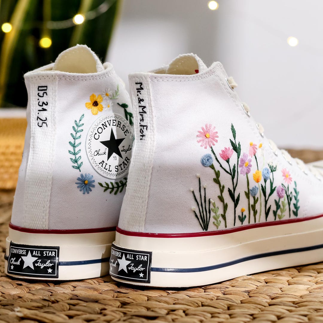 Custom Wedding Converse Embroidered Flowers for Bride, Converse ...