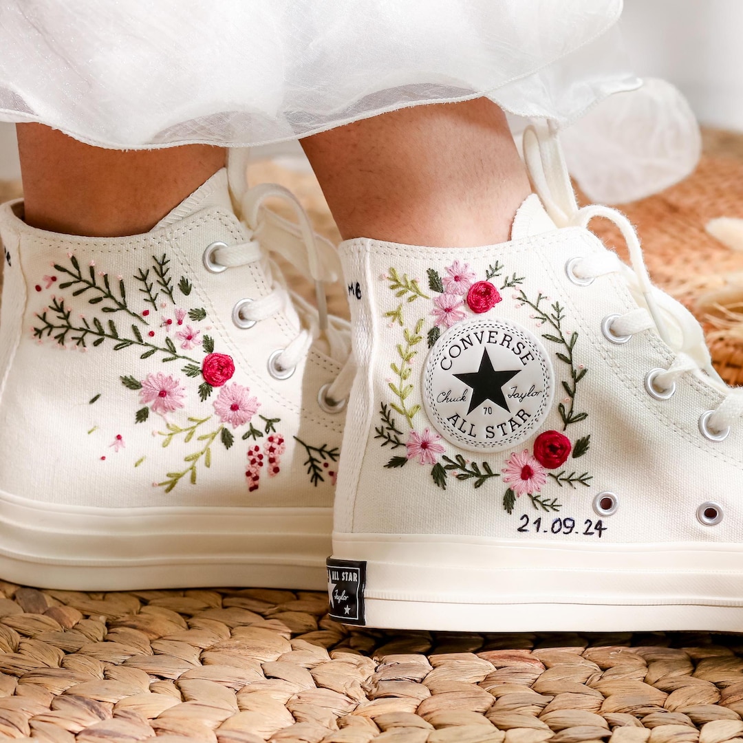 Bridal Converse Custom, Wedding Flowers Embroidered Converse Chuck ...
