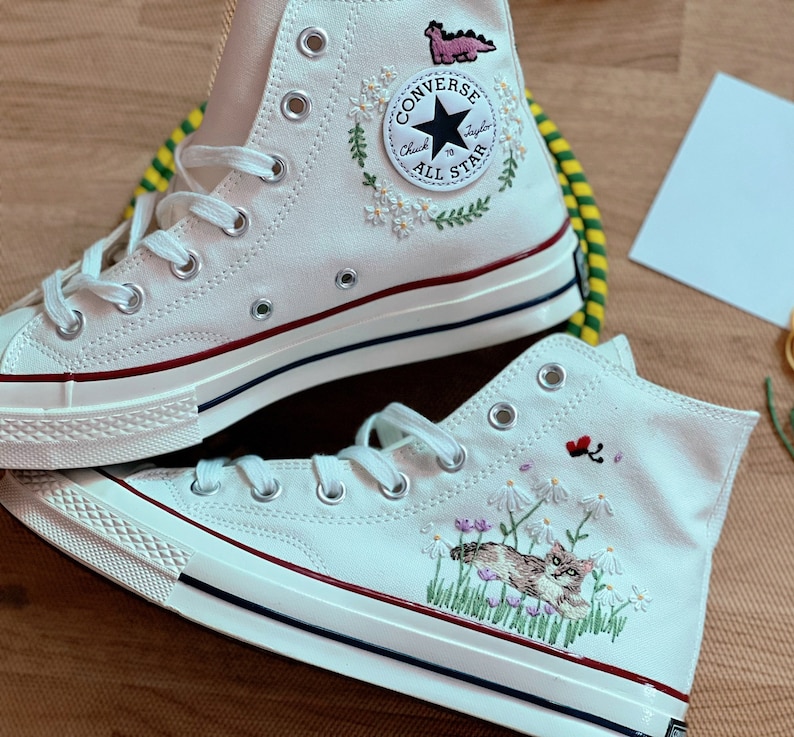 Embroidered Converse/custom Converse Hi Tops/custom Pet/cat - Etsy