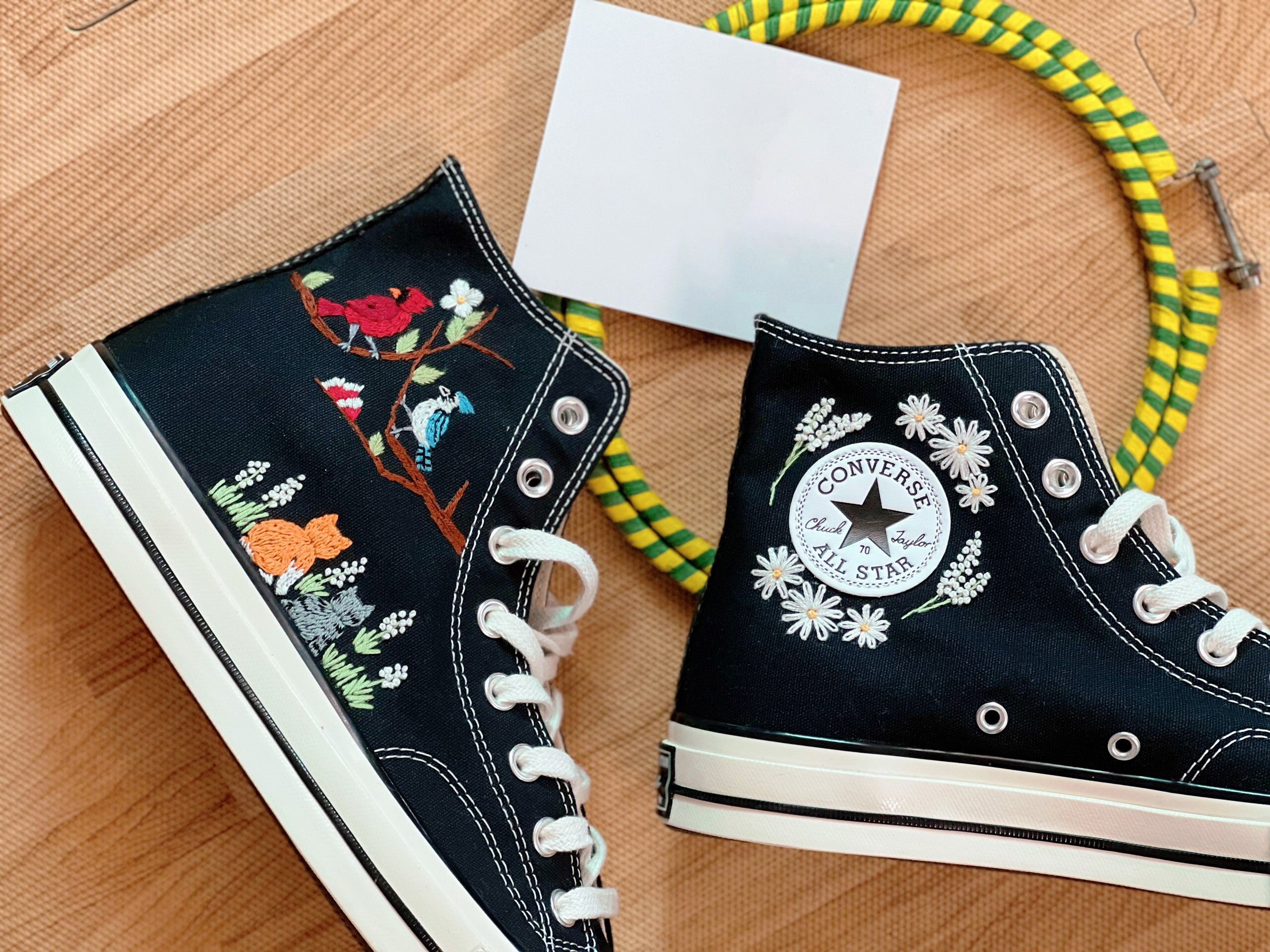 Embroidered Converse/custom Converse/custom Flower/converse Cat and ...