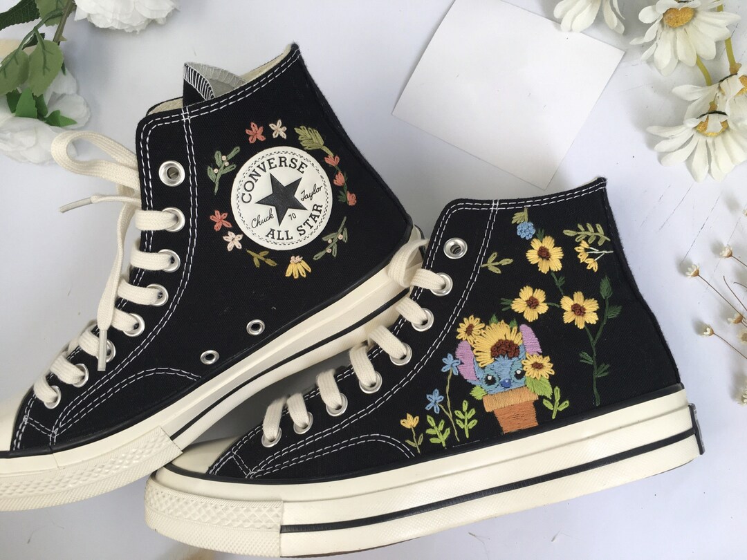 Embroidered Converse/custom Converse Hi Tops/converse Yellow Daisy ...
