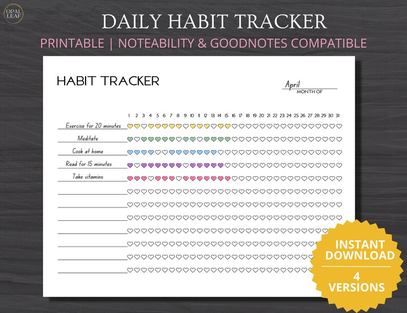 Minimalist Daily Habit Tracker, Monthly Printable Landscape Habit ...
