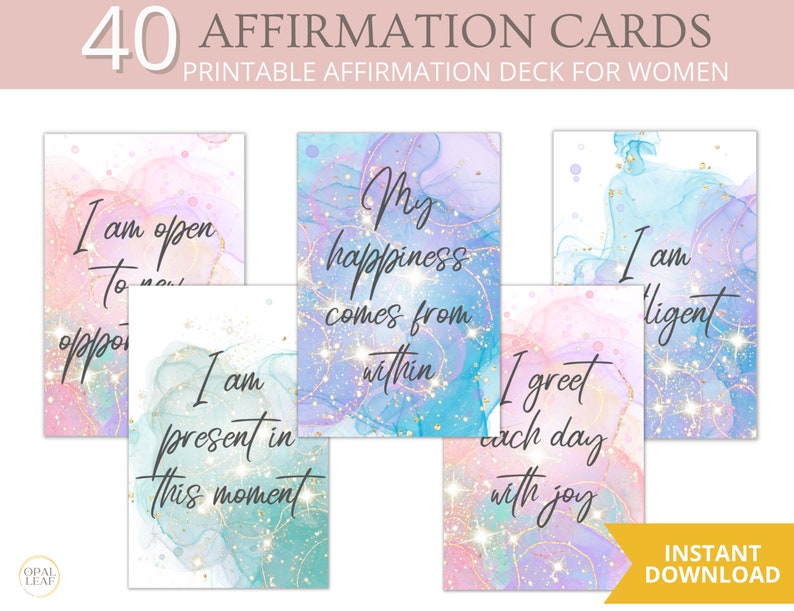 40 Printable Affirmation Cards for Women, Daily Affirmation Card Deck ...