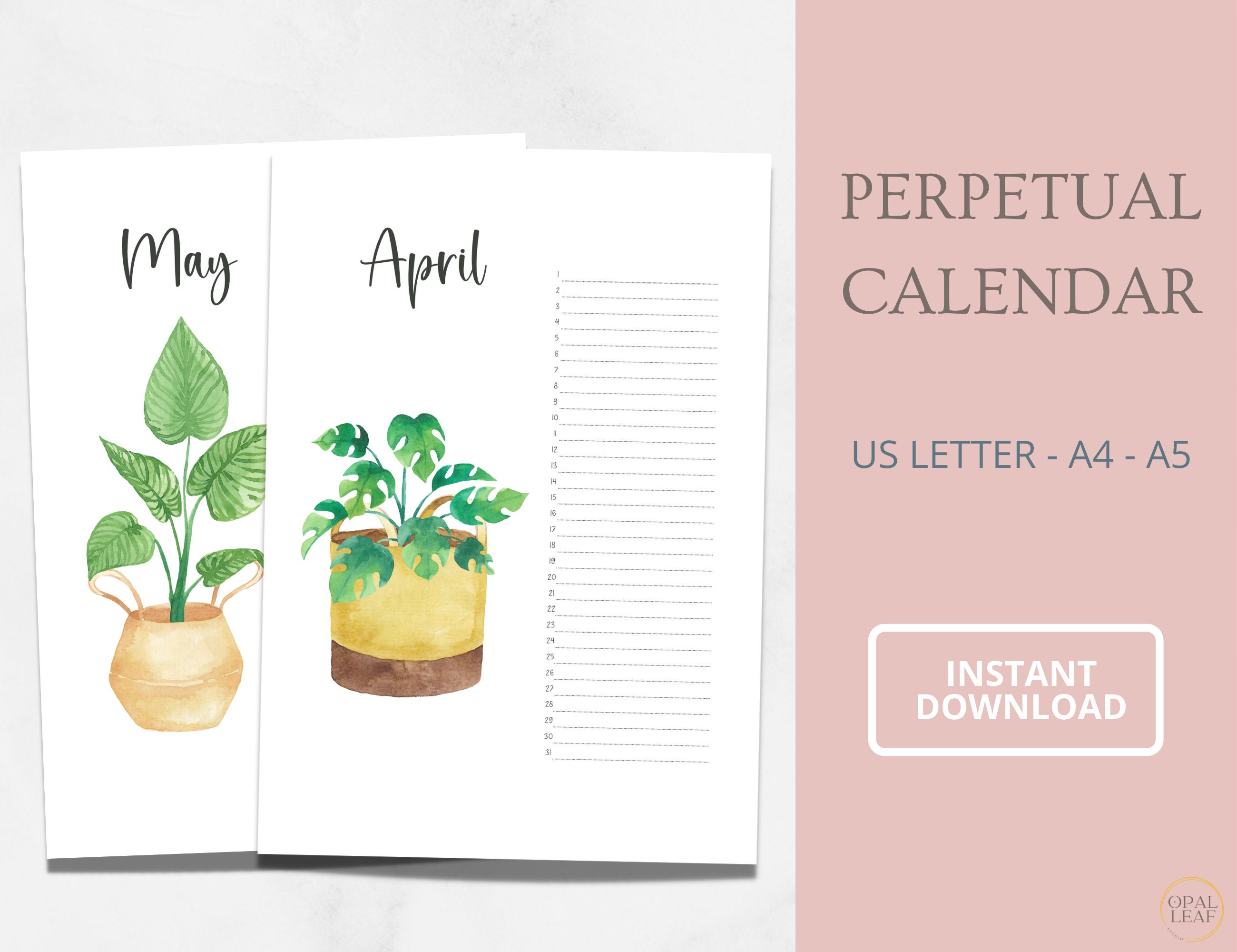 Perpetual Calendar, Printable Perpetual Calendar, Birthday Calendar ...