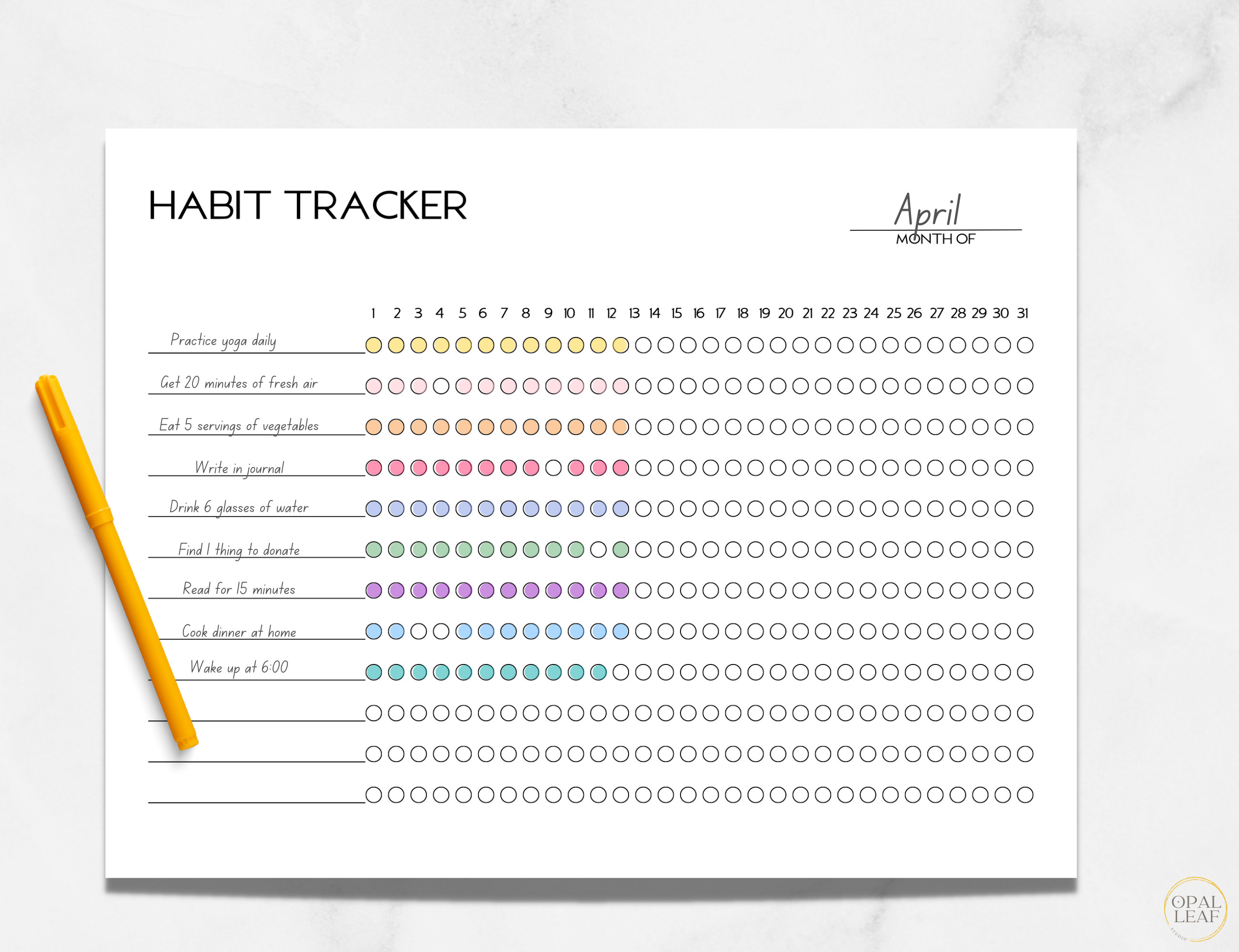 Minimalist Daily Habit Tracker, Monthly Printable Landscape Habit ...