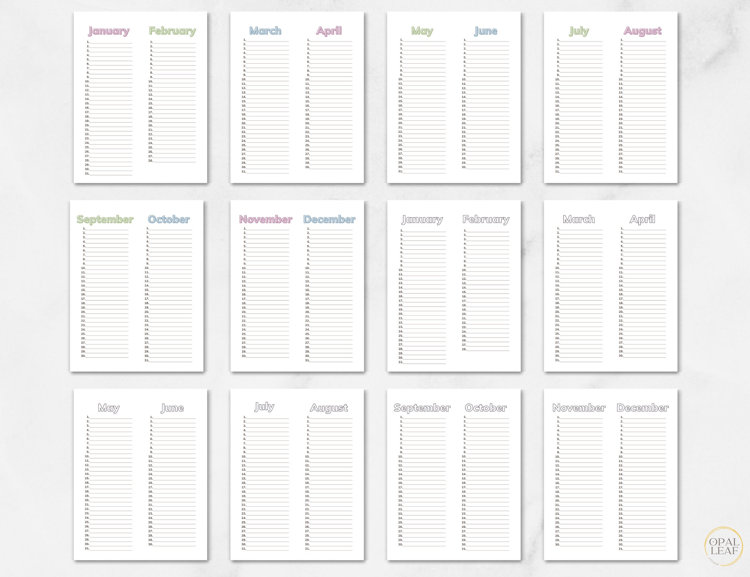 Perpetual Calendar, Printable Perpetual Calendar, Birthday Calendar ...