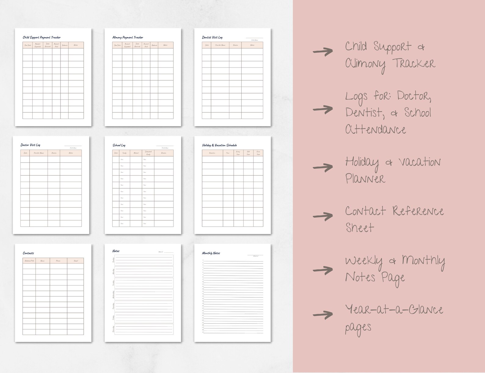 Custody Planner for Divorce, Child Custody Log, Divorce Planner for ...