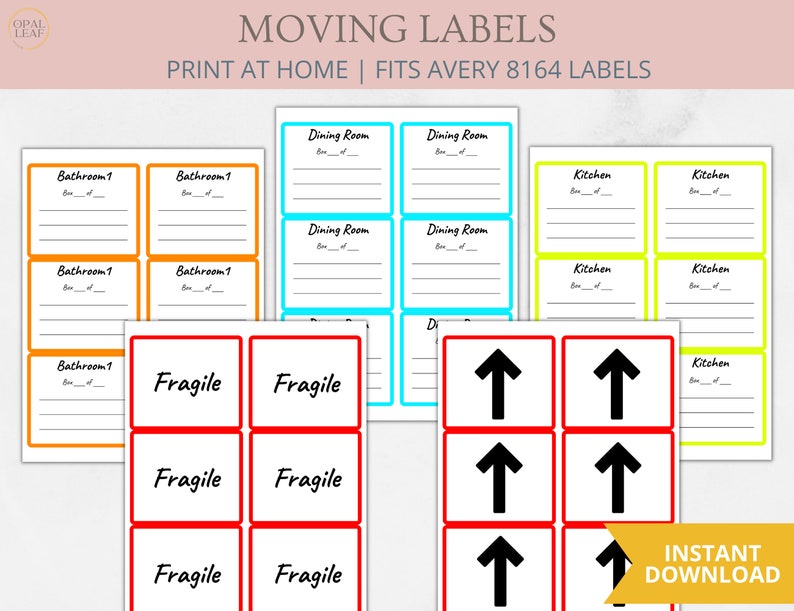 Printable Moving Labels Easy to Print Labels for Boxes Color - Etsy