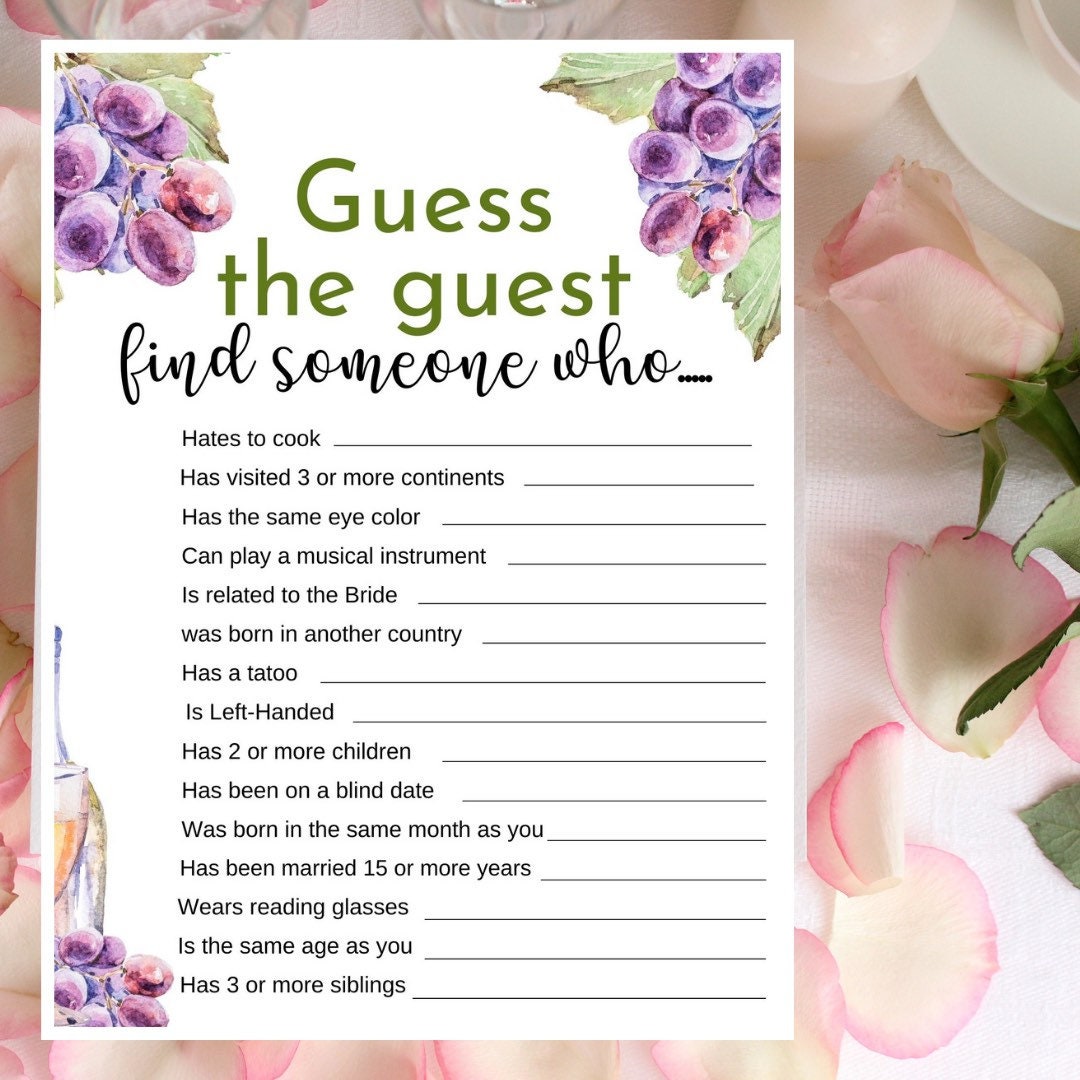 Guess the Guest game Wedding Shower Game Bridal Party Games | Etsy