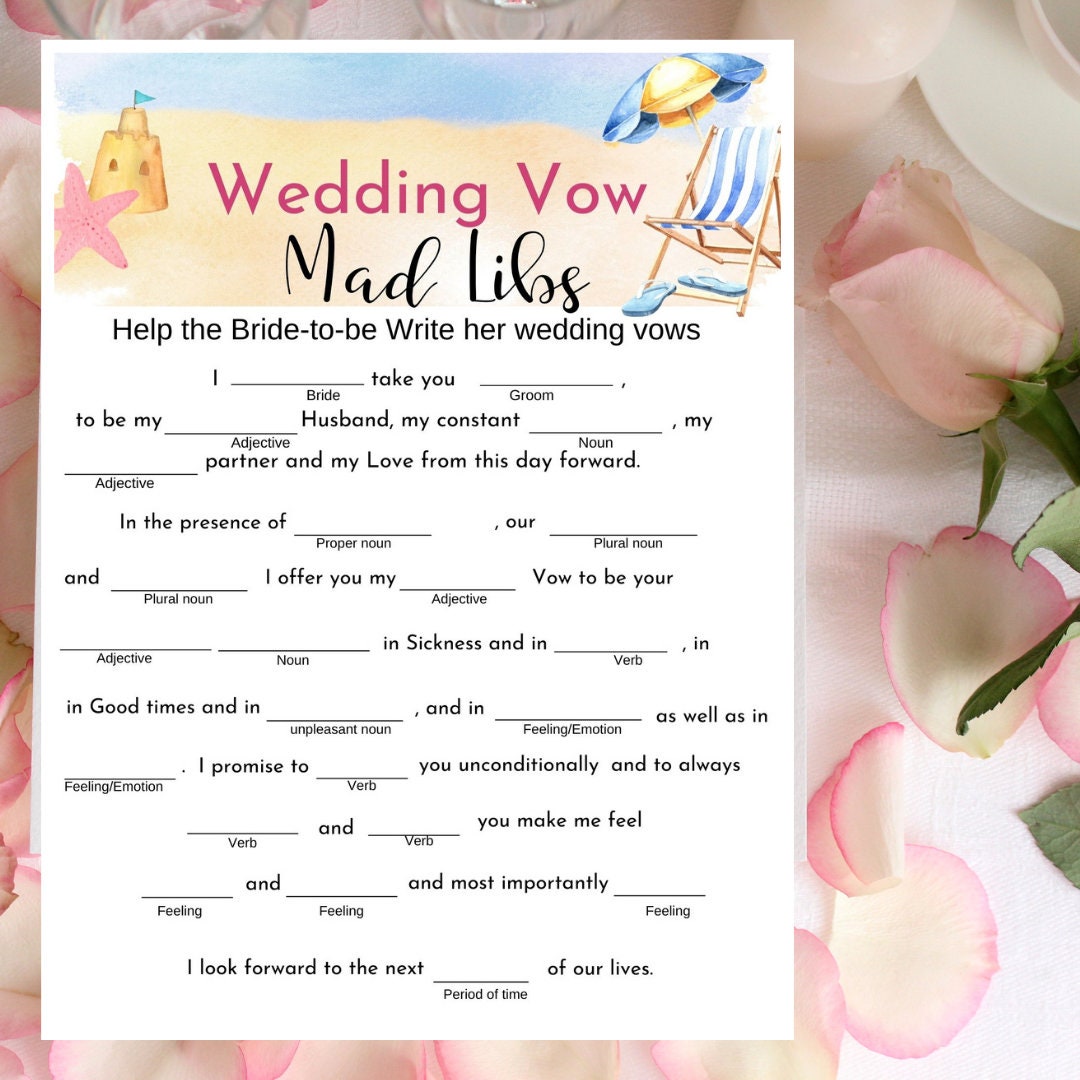 Beach Wedding Vow Mad Libs game Wedding Shower Game Bridal | Etsy