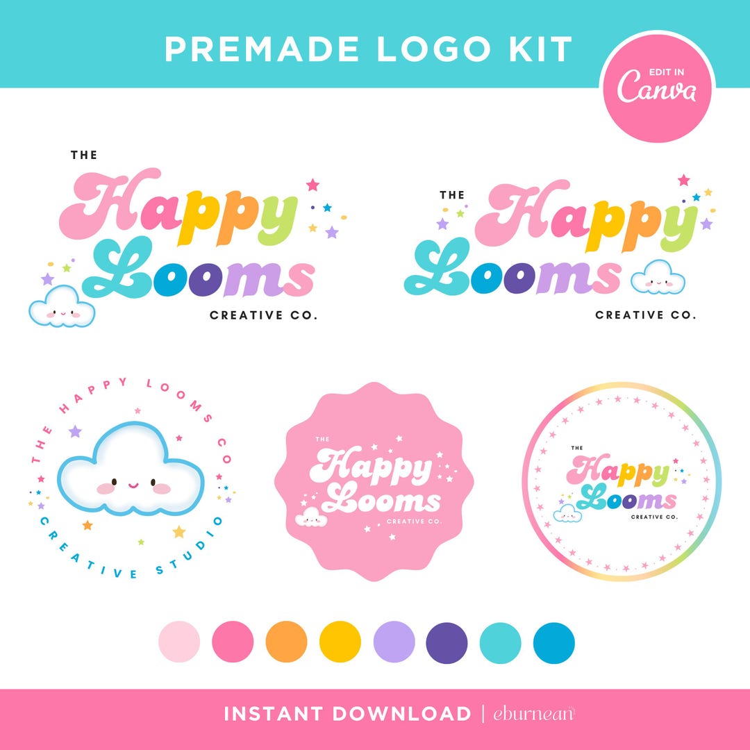 Colorful Logo Design Canva, Girly Cute Rainbow Logo, Editable Logo for ...