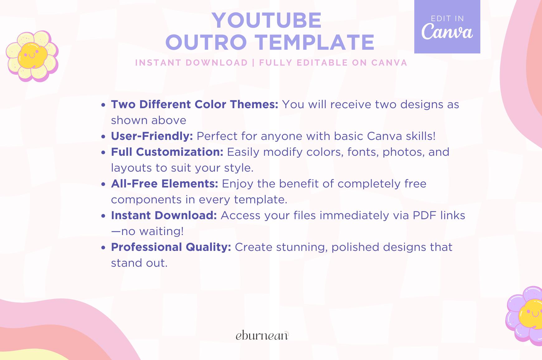 Youtube Outro Template Canva | Cute Colorful Retro Youtube Endslate ...