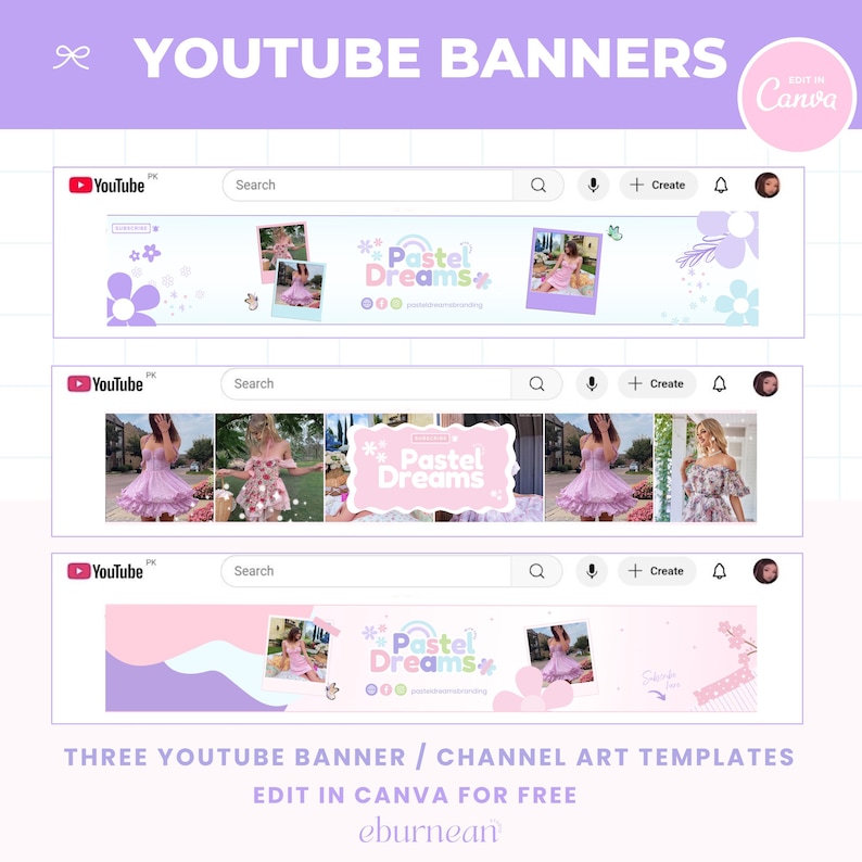 Pastel Youtube Channel Banner | Youtube Banner | Editable Canva ...