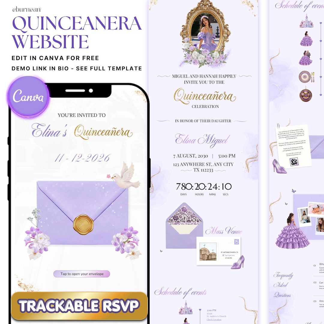Digital Quinceañera Invitation Sweet 16 Website With Editable RSVP ...