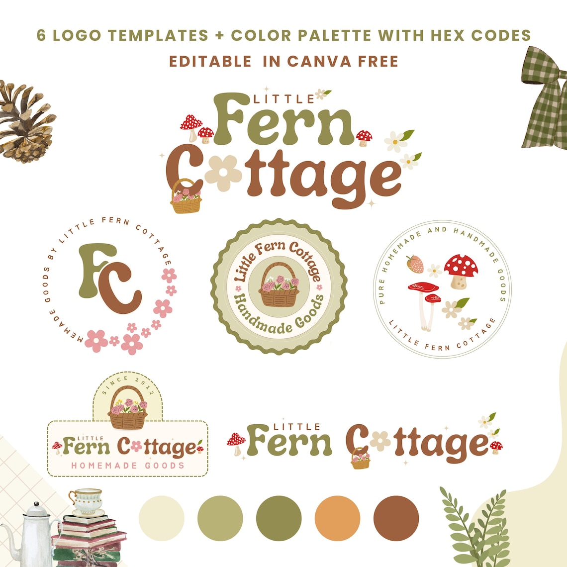 Cottagecore Logo Design, Editable Canva Logo Template, Boho Logo for ...