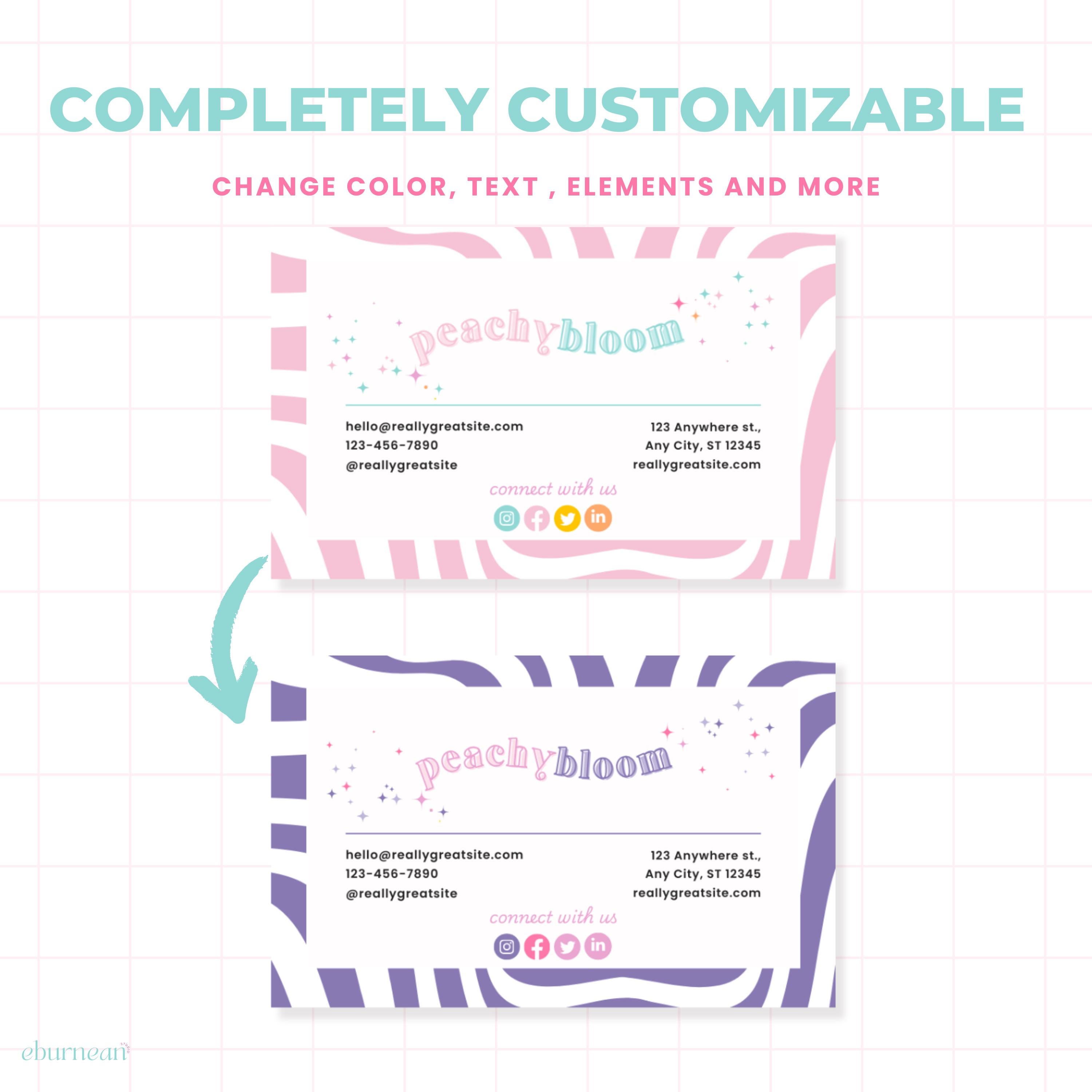 Business Card Template Editable in Canva - Cute Business Card Template ...