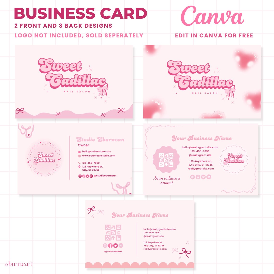 Business Card Template Editable in Canva, Cute Business Card Template ...
