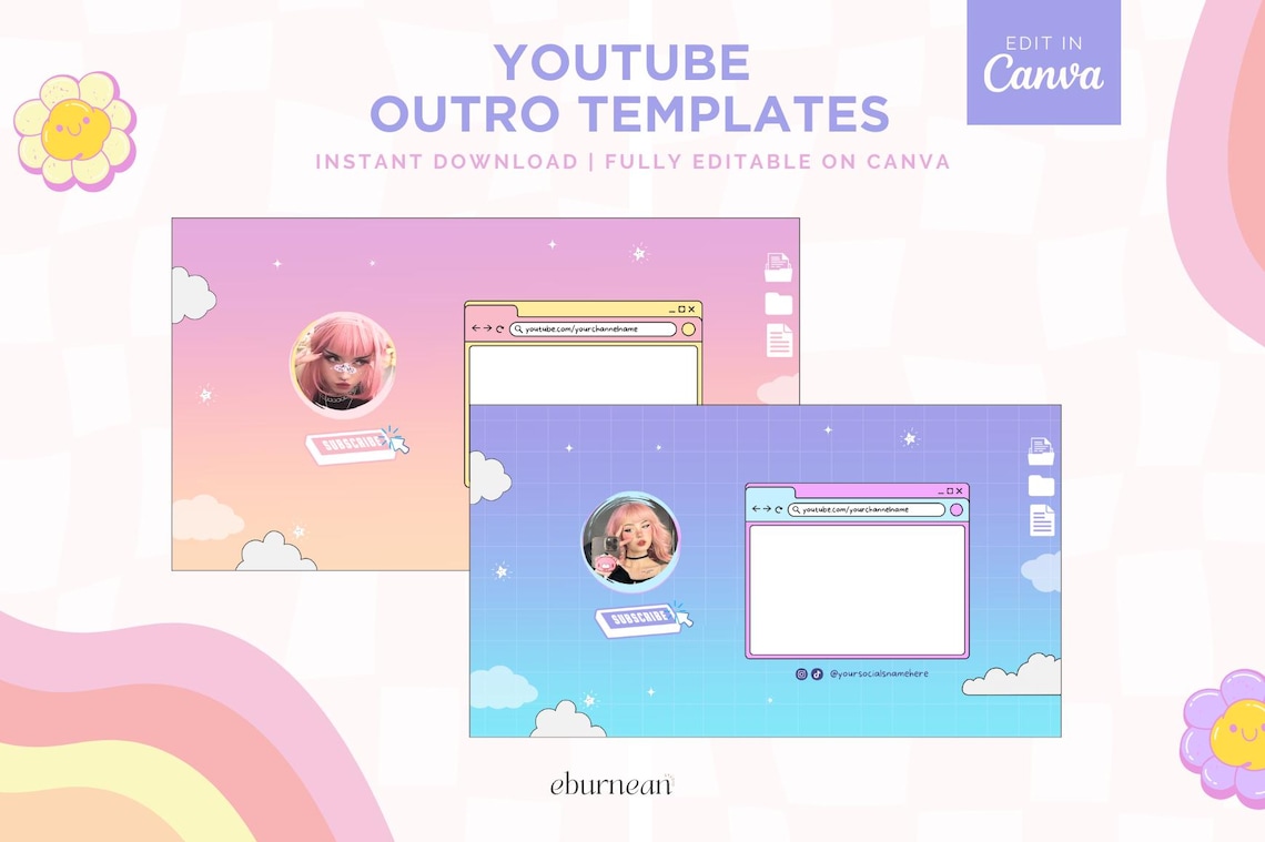 Retro Youtube Outro Template, Aesthetic End Screen Canva, Cute Youtube ...