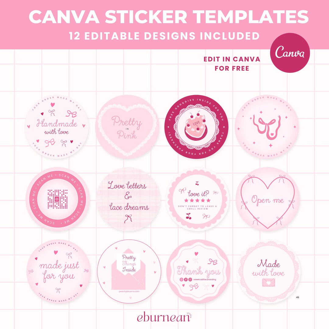 DIY Coquette Aesthetic Stickers, Editable Circle Label Canva Template ...