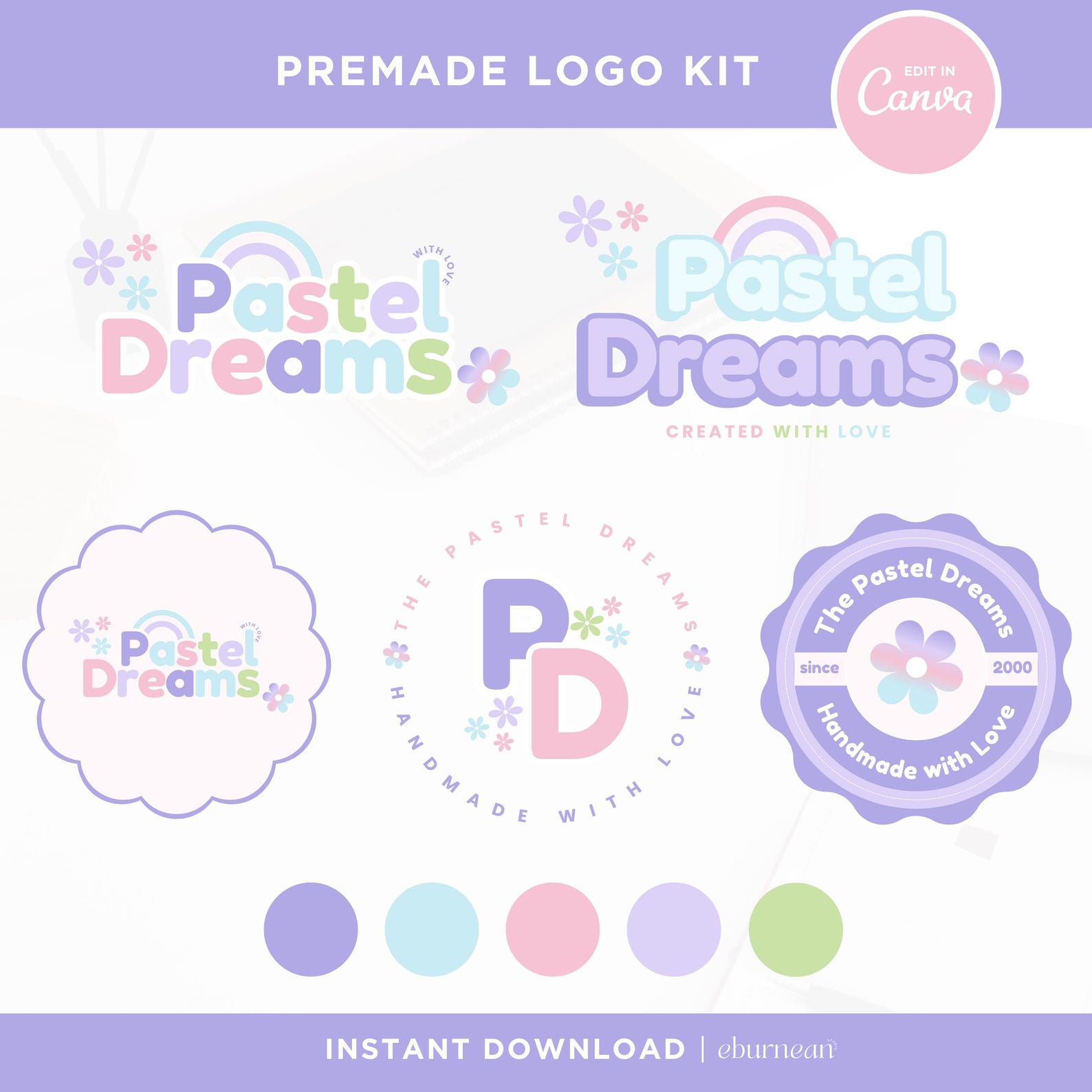 Editable Pastel Logo Design Canva -editable Logo in Pastel Rainbow ...