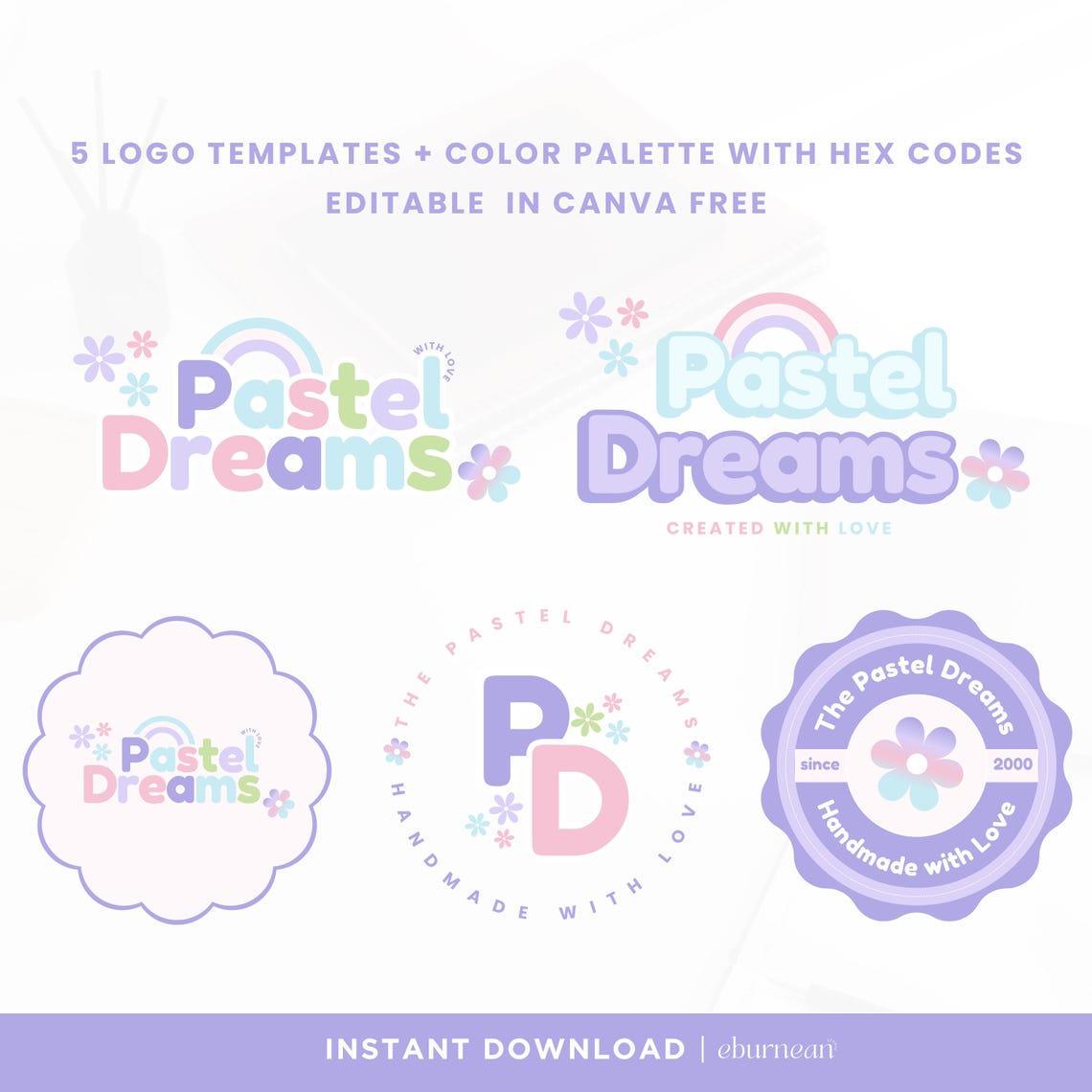 Editable Pastel Logo Design Canva -editable Logo in Pastel Rainbow ...