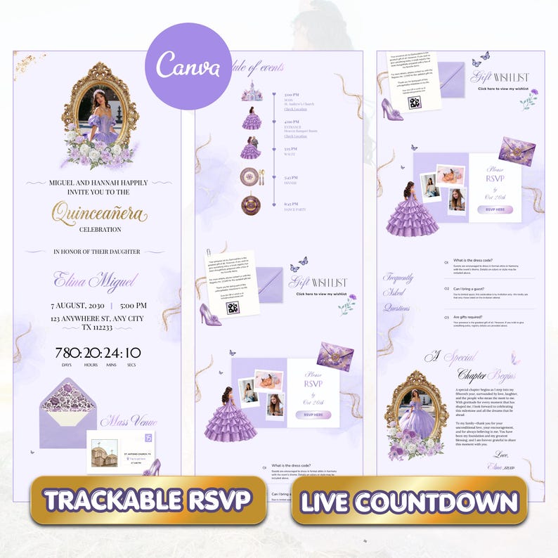 Digital Quinceañera Invitation Sweet 16 Website With Editable RSVP ...