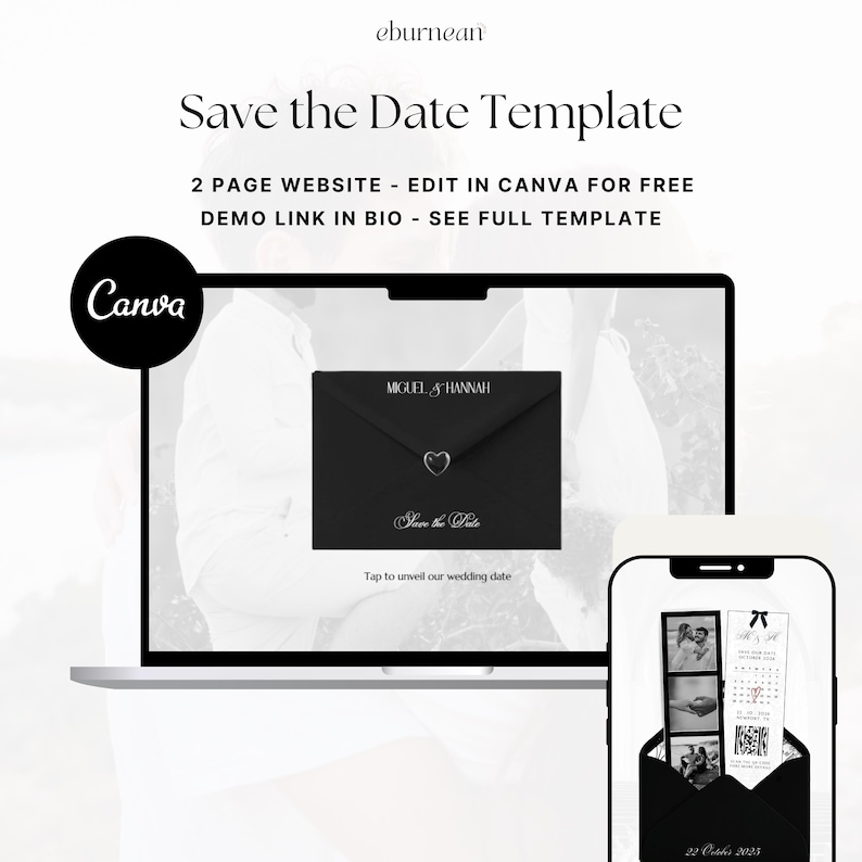Black and White Save the Date Website Template With RSVP, Canva Website ...