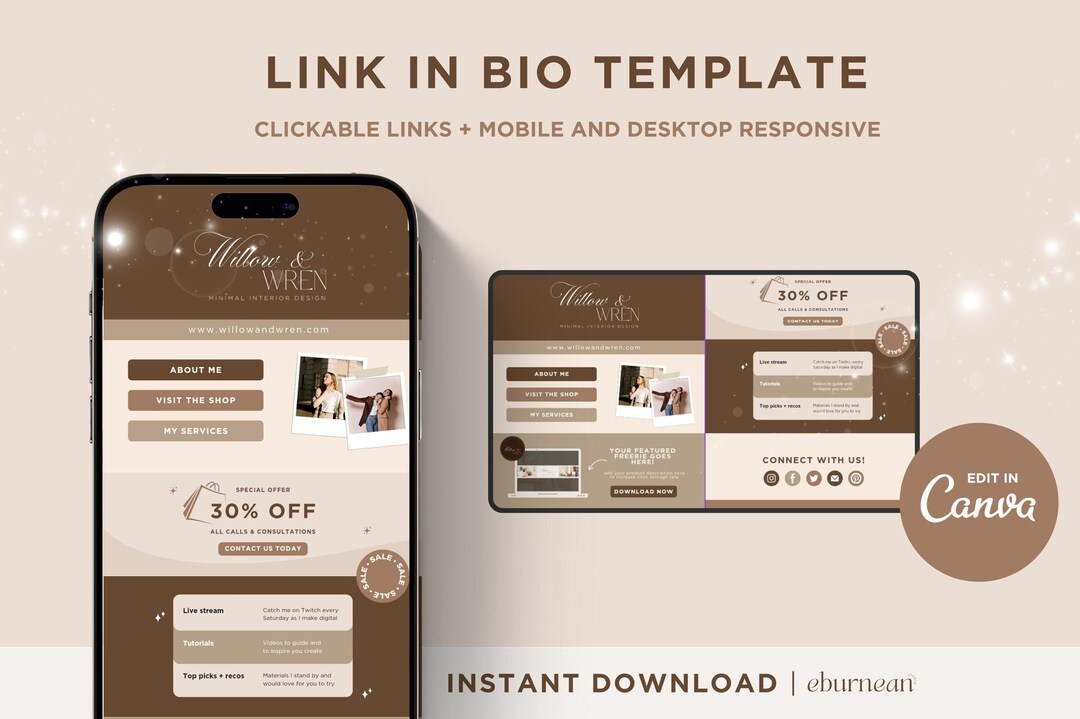 Link in Bio Canva Editable Template Instagram Link Landing Page Simple ...