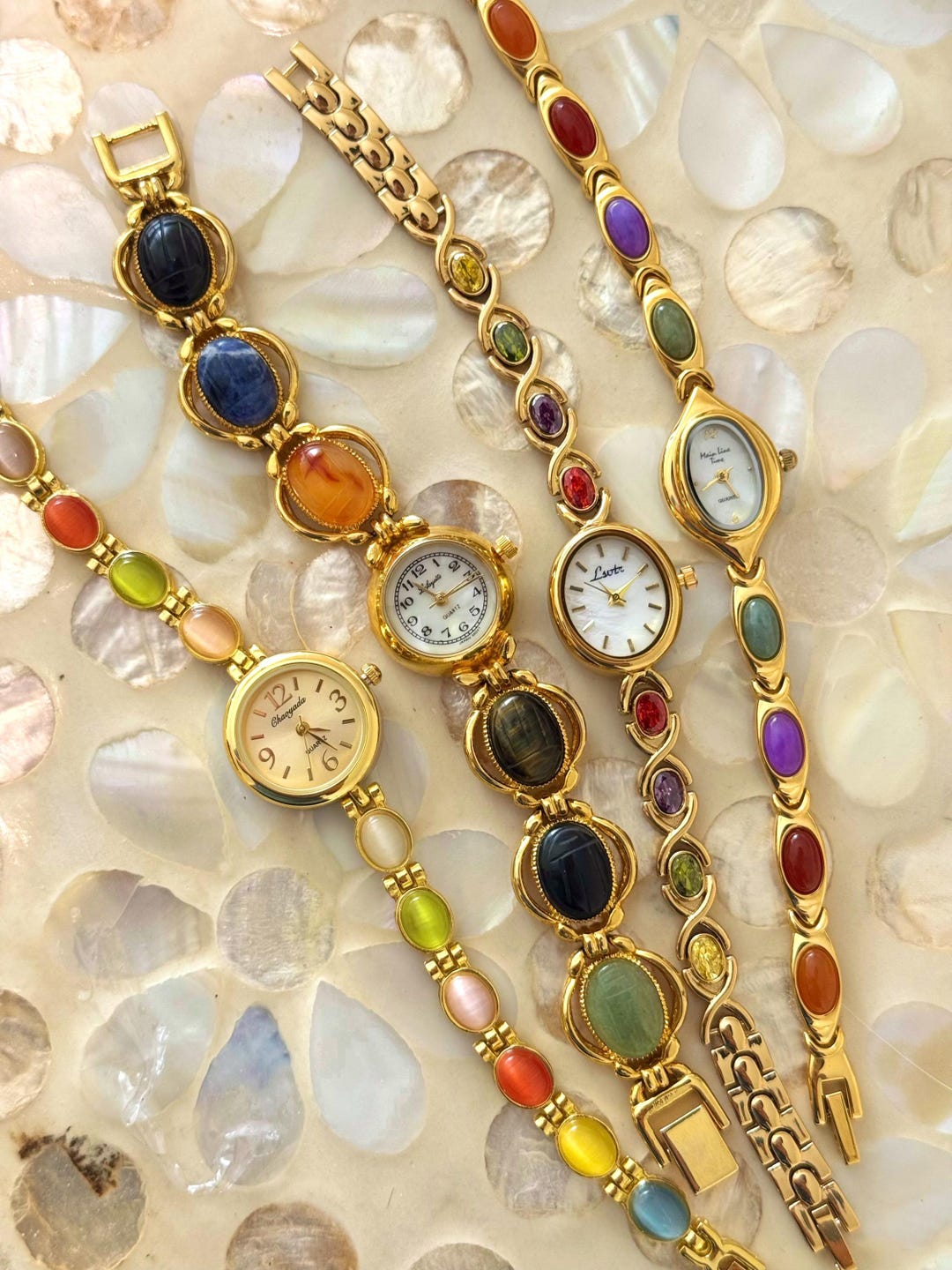 Vintage Gemstone Watch Gift for Her, Women Gold Bracelet Watch for ...