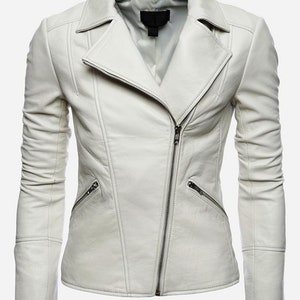 White Leather Jacket - Etsy