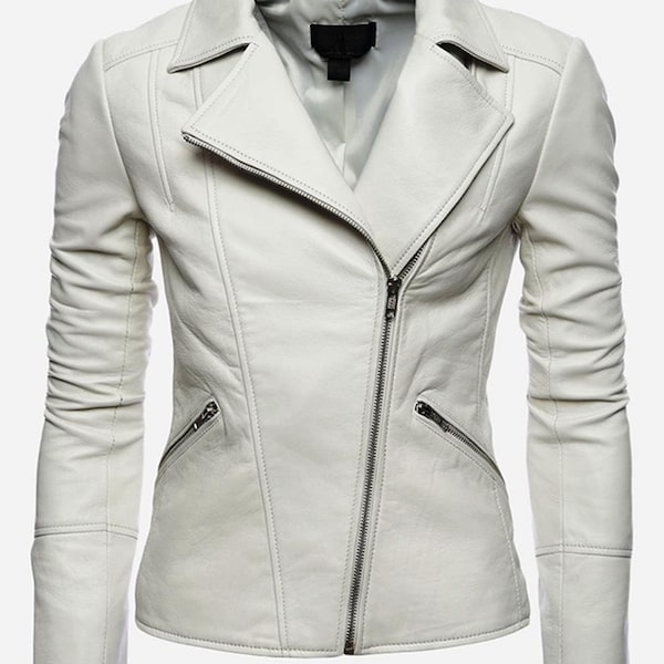 White Leather Jacket - Etsy