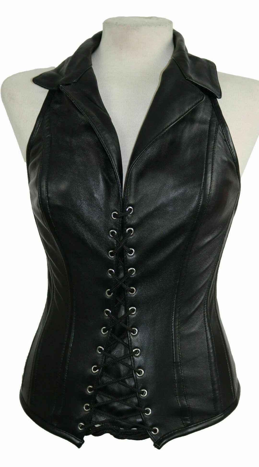 Women's Leather Corset Laceup Vest Top Body Shaper Steel Bone Leather ...