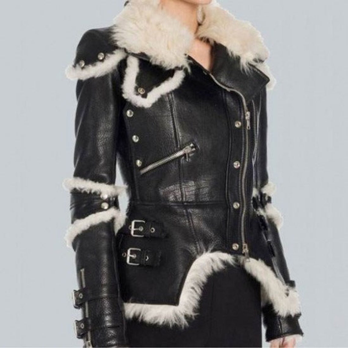 Classic Black Women Shearling Real Sheepskin Leather With Fur - Etsy