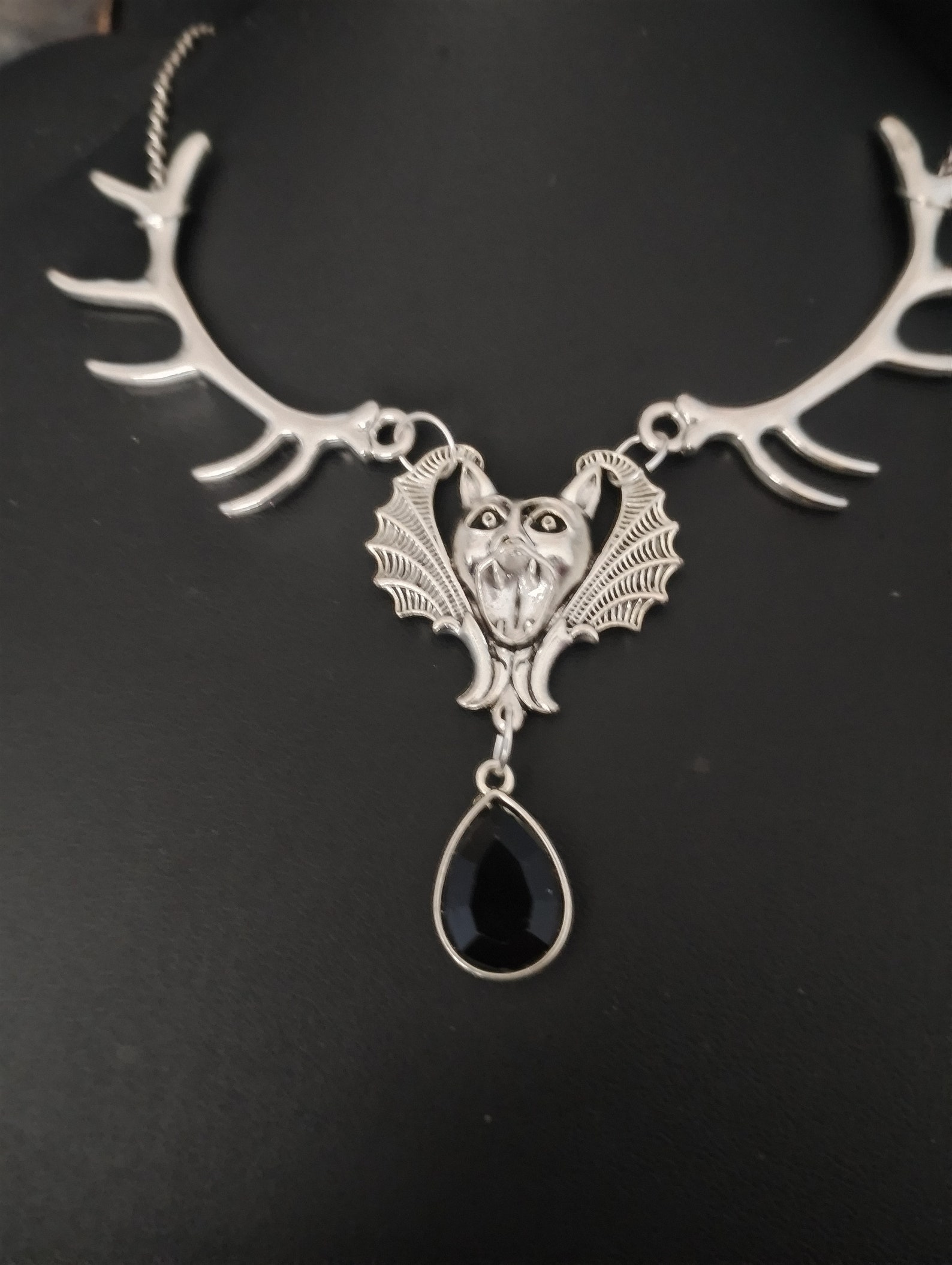 Pagan Gargoyle Necklace With Black and Silver Drop - Etsy