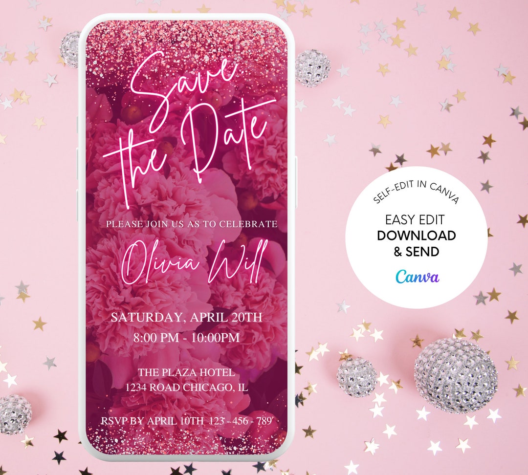 Save the Date Template, Birthday Dinner Invitation, Pink Floral ...